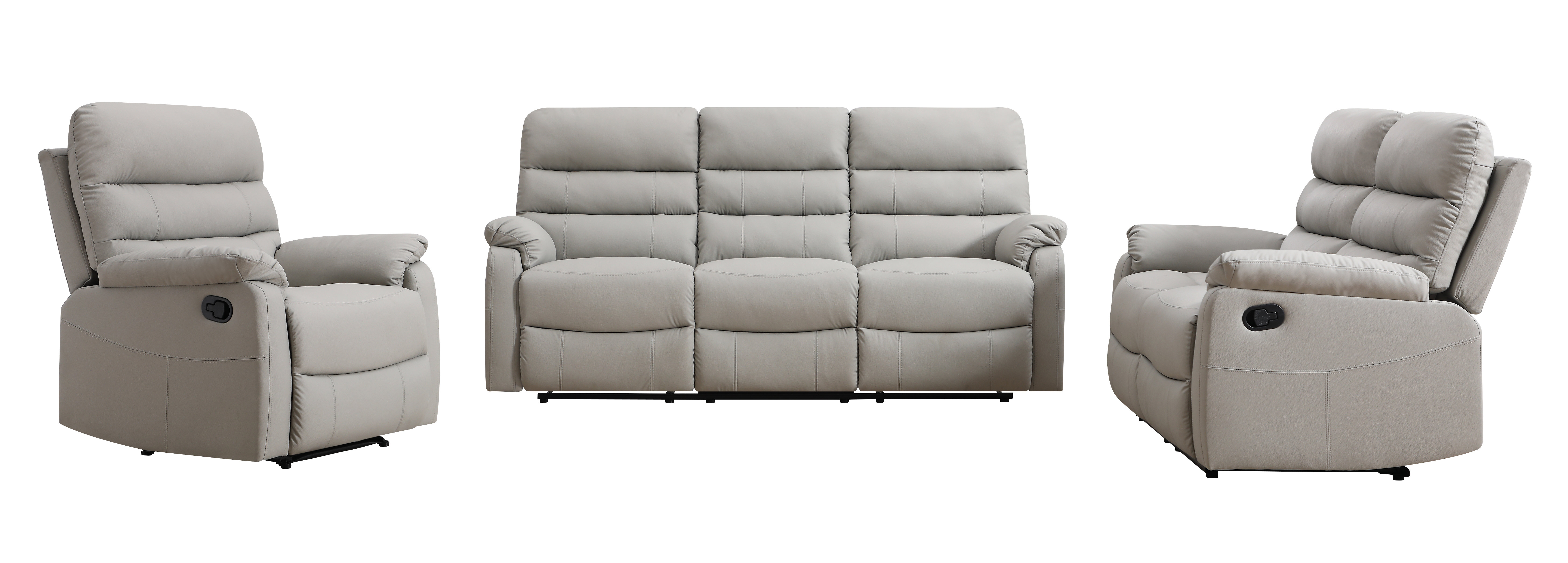 Hokku Designs Rafa 80" Light Gray Scratch-Resistant leather 3-Position 3-seater Recliner, 120 ...